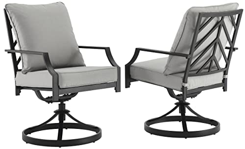 Crosley Furniture Otto 2-Piece Swivel Outdoor Chair Set, Dining Patio Chairs for Deck, Backyard, Matte Black with Gray Cushions