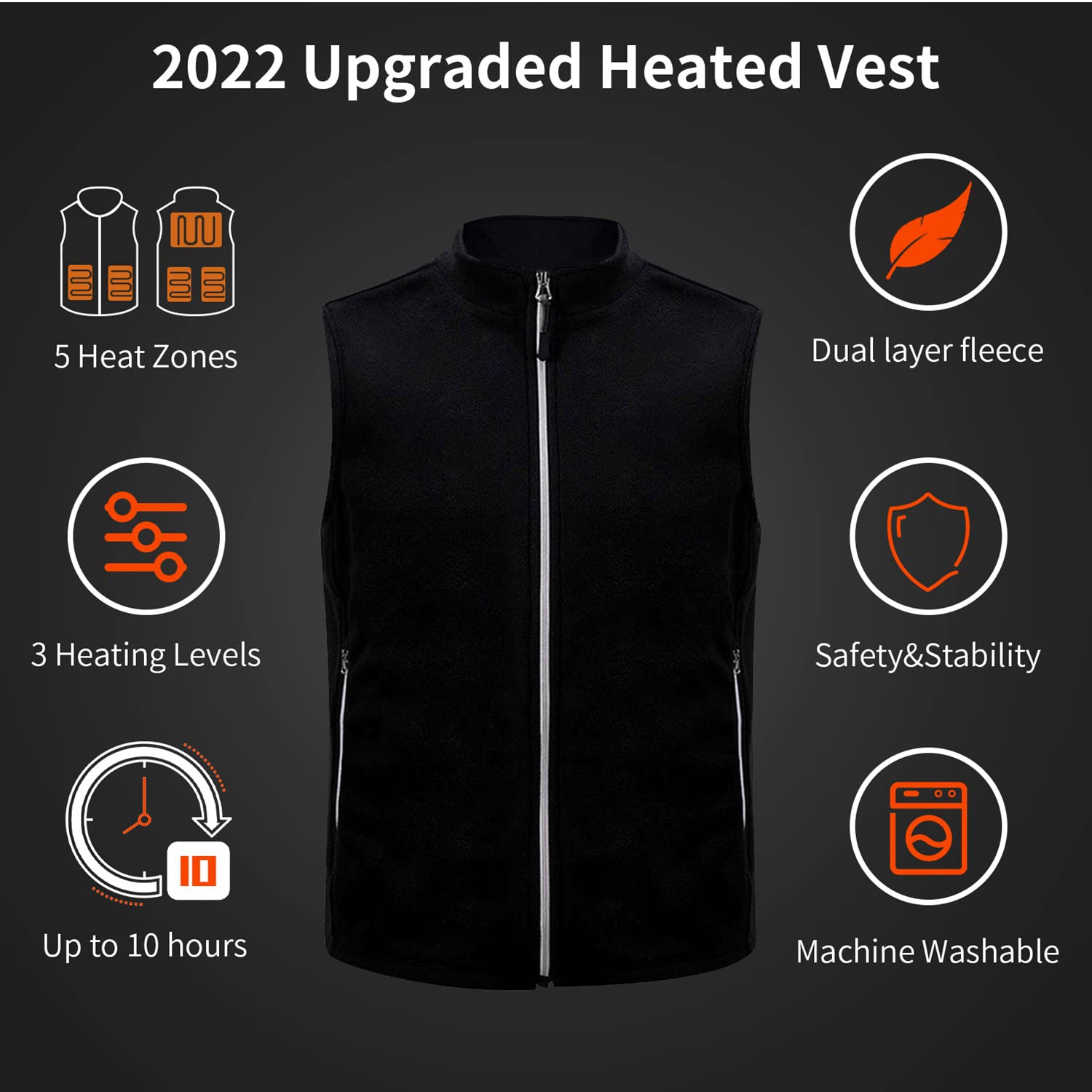 Aojun Heated Vest with Battery Pack, Lightweight Polar Fleece Vest for Men and Women (Unisex)(M)