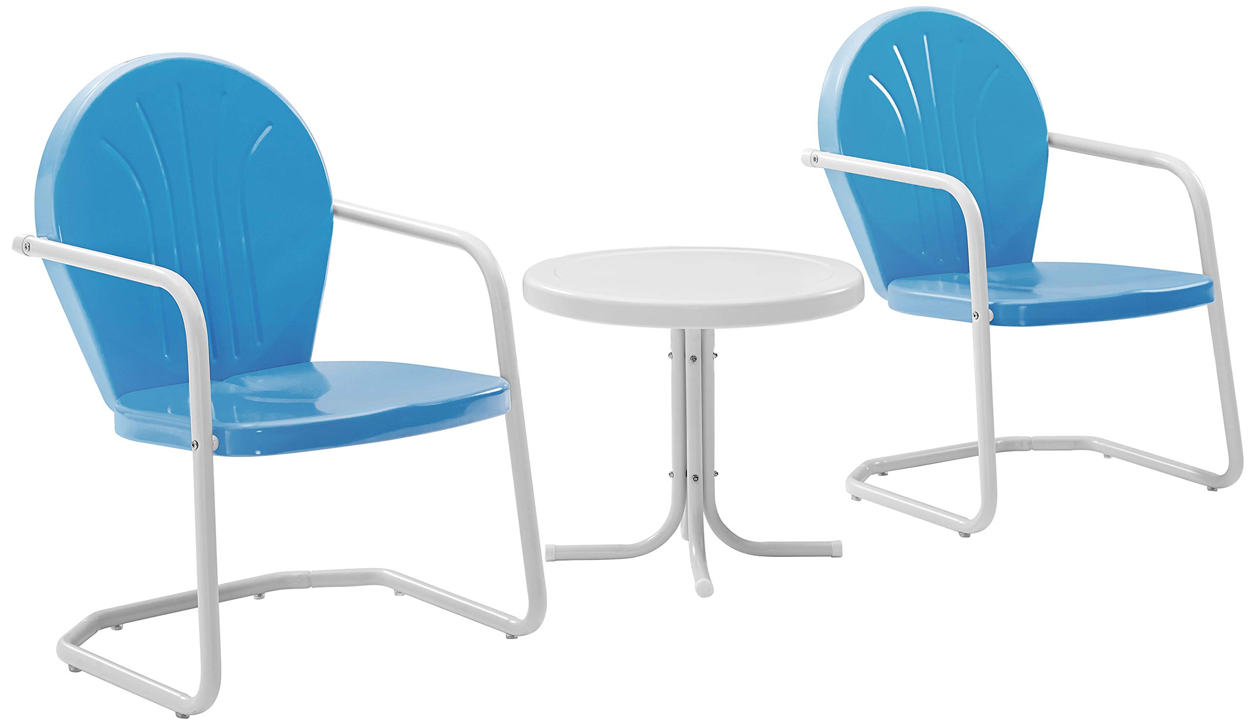 Crosley Furniture Griffith 3-Piece Outdoor Chair and Side Table Set, Retro Metal Bistro Patio Sets for Porch, Sky Blue