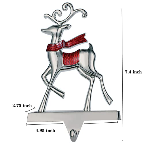 Christmas Stocking Holders for Mantle Set,Silver Christmas Stocking Hangers for Fireplace ,Deer and Sleigh Mantel Hanger Hooks for Stocking Hanging Ornament Firepiece Xmas Decor (Reindeer and Sleigh)