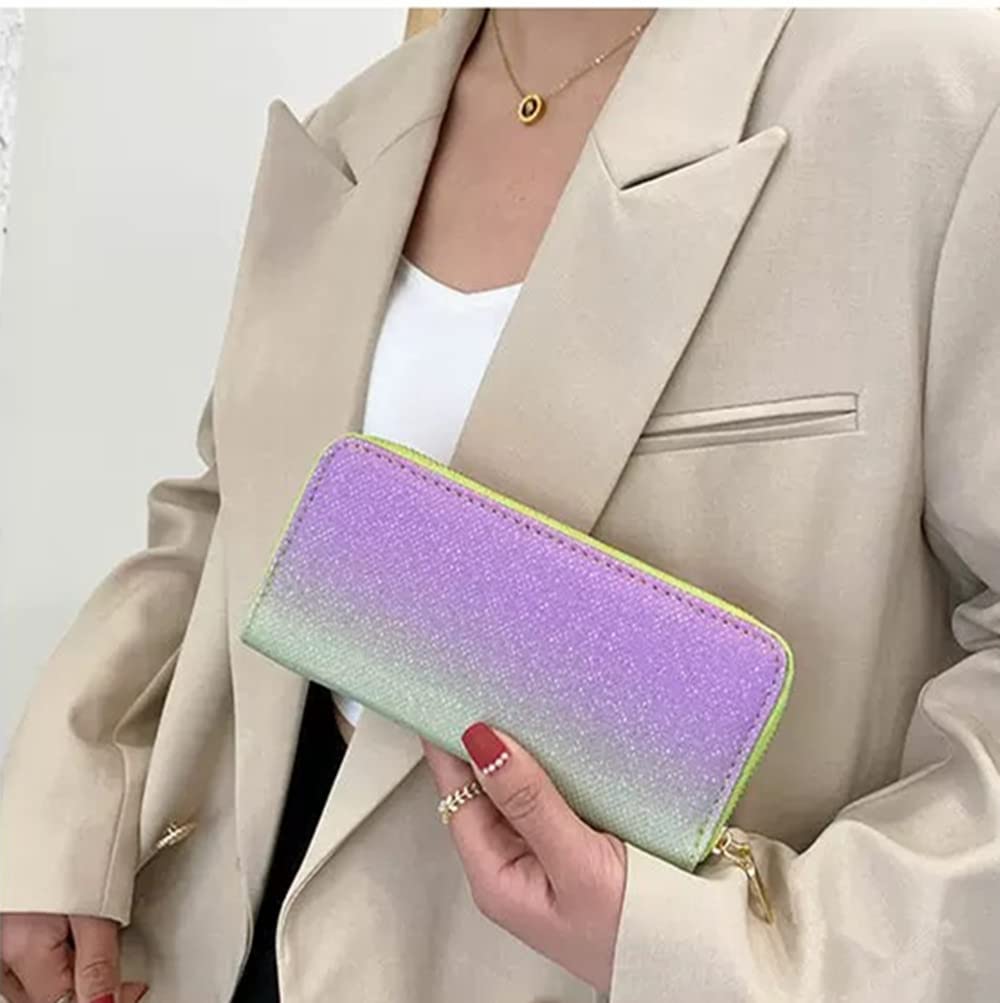 Loxepur Sweet Gradient Color Purse Zipper Multi-Card Pocket Wallet (Purple)