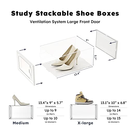 ENSNG Large 12 Pack Shoe Storage Organizer for Closet, Clear Plastic Stackable, Shoe Sneaker Containers