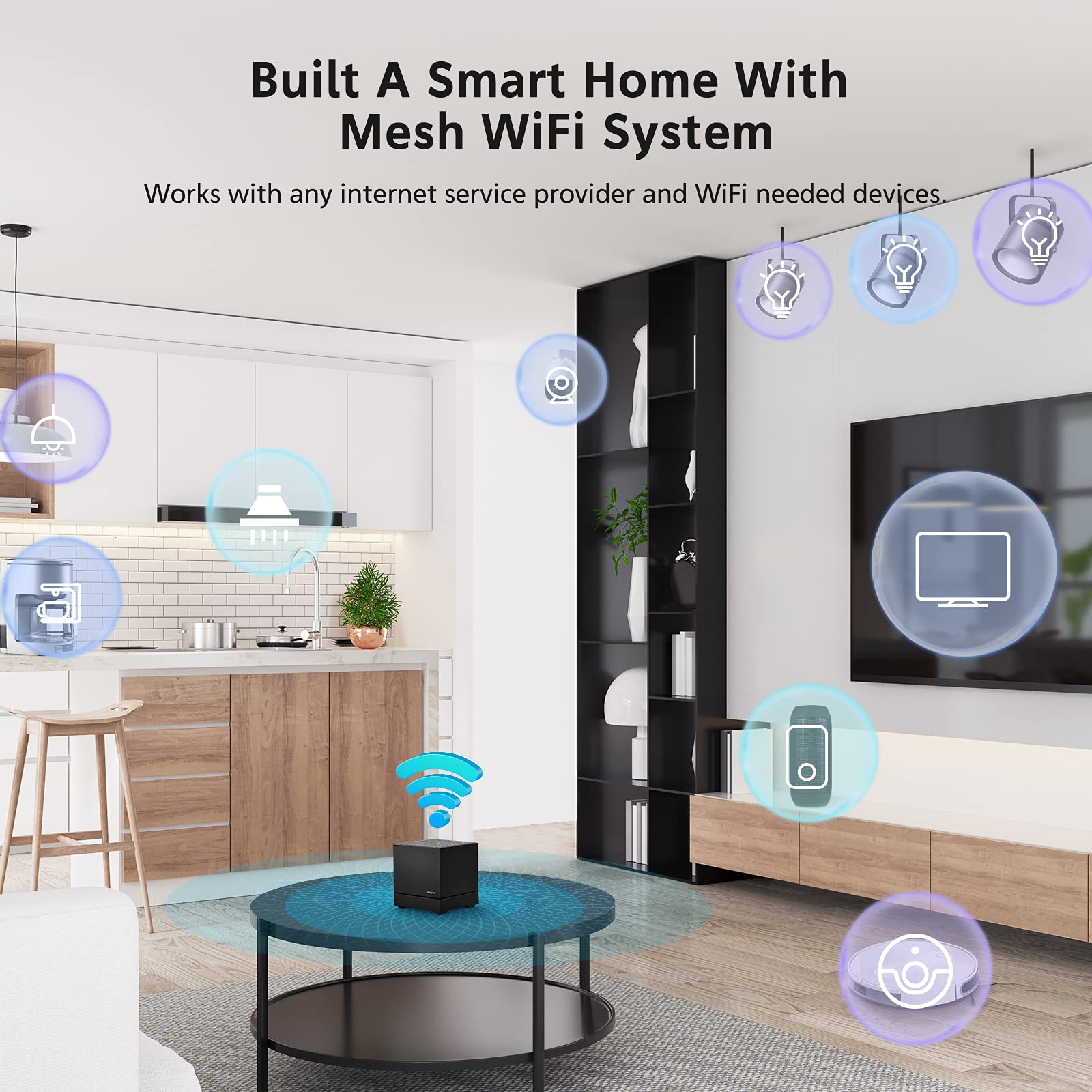Whole Home WiFi System- Dual Band Mesh WiFi System, AC1200 High Speed Seamless Roaming WiFi Network, Replaces WiFi Router & Extender, Wide Coverage up to 6000 sq.ft, Ideal for 6+ Bedrooms Home(3 Pack)
