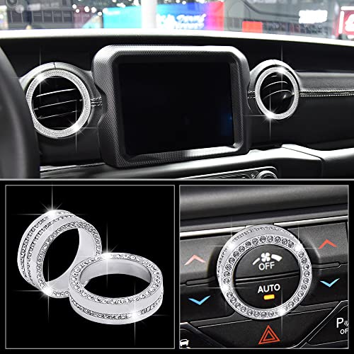 CARFIB for Jeep Bling Accessories Jeep Wrangler JL JLU Gladiator JT Air Vents AC Knobs Decals Stickers 2020 2021 Car Women Rhinestone Silver 8 Pack