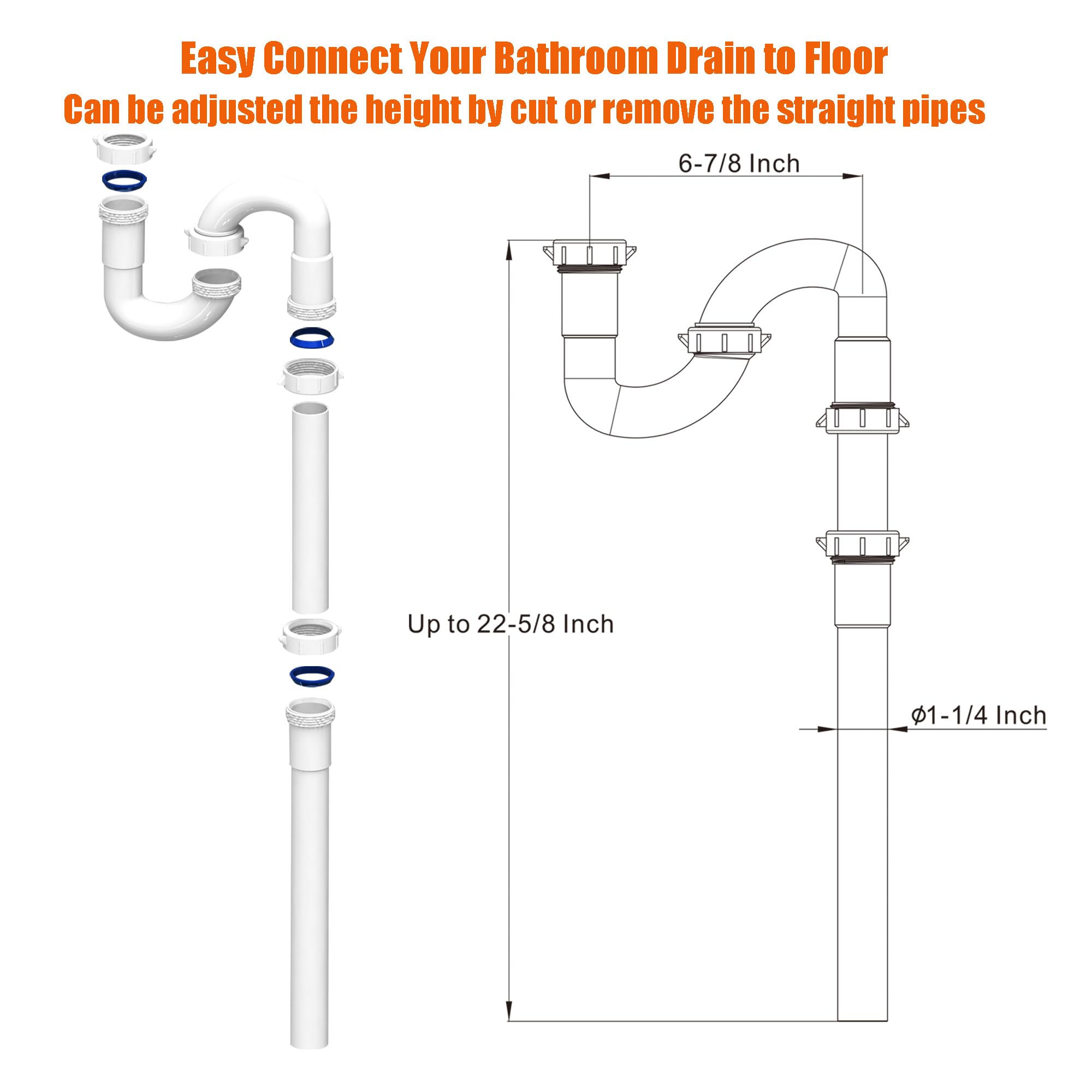 Bathroom Sink Drain Kit,1-1/4β Sink Drain Kit for Most Bathroom Sink Drain Repair Kit and Kitchen Sink Drain Kit,1-1/4β P Trap or S Trap Sink Plumbing Kit,Sink Pipe Replacement Kit
