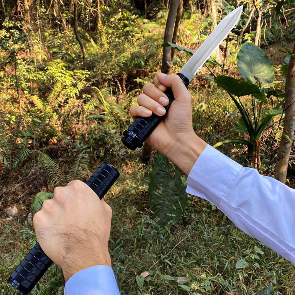 AULAKNIV 18.8 Inch Combination Knife Aviation Aluminum Handle Tactical Hunting Fixed Blade Self Defense Tools Outdoor Camping Survival Knives (Black)