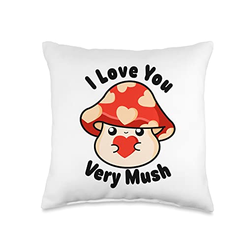Cottage Decor Cute cottagecore Decor Kawai Mushroom-I Love You Very mush Throw Pillow, 16x16, Multicolor