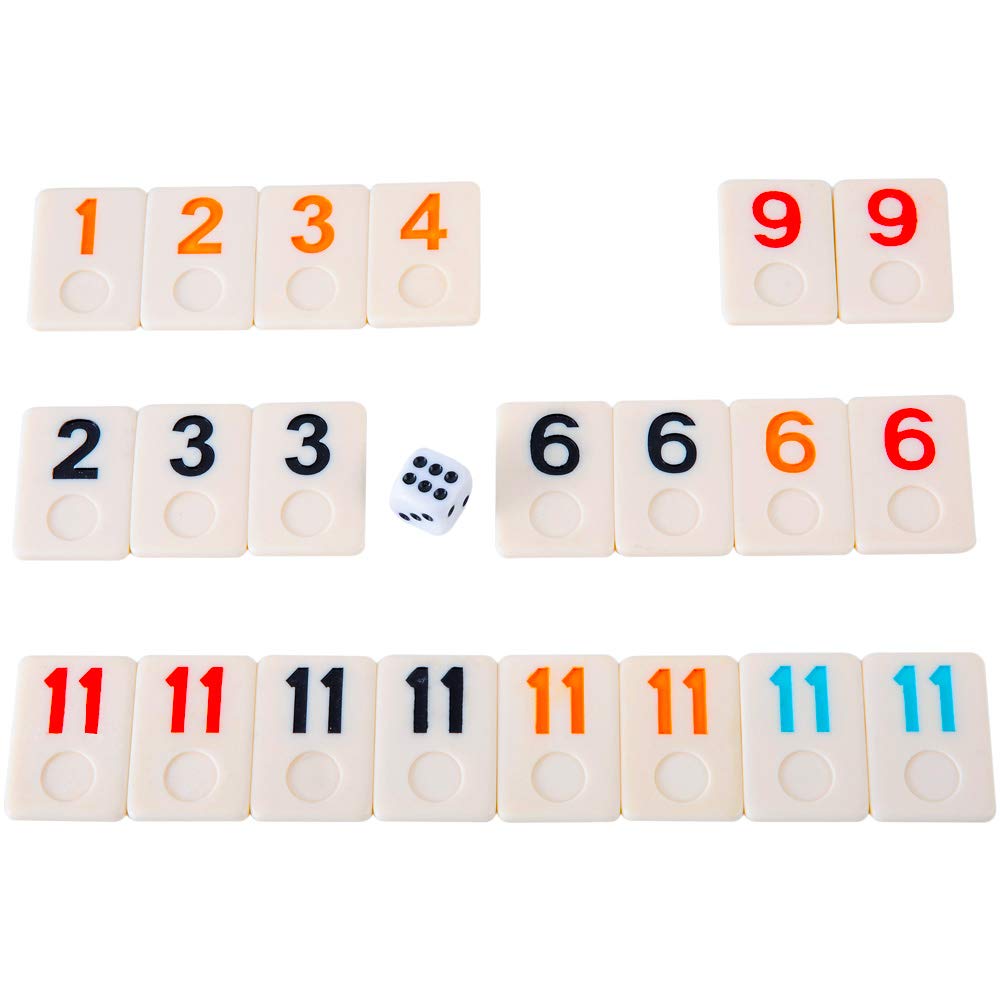Homwom 106 Tiles Rummy Game - Travel Games Rummy Board Game Rummy Set with Aluminum Case & 4 Anti-Skid Durable Trays