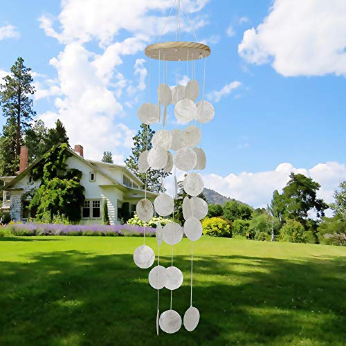 Capiz Shell Wind Chimes Outdoor, Outdoor Large Memorial Wind Chimes, Sympathy Wind Chimes Gifts for Patio, Garden, Yard Decoration, White