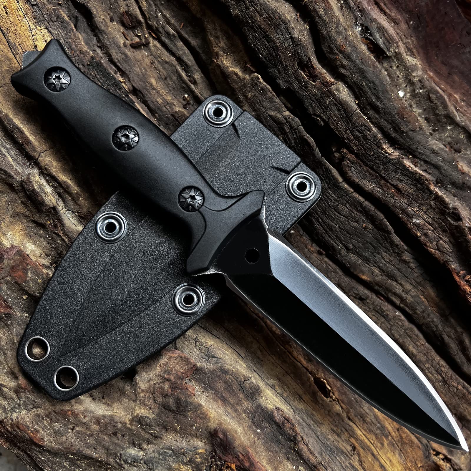 AULAKNIV Double Edge Fixed Blade Full Tang Tactical Knife with Sheath, Glass Breaker, Dual Edge Camping Survival Hunting Knives for Men