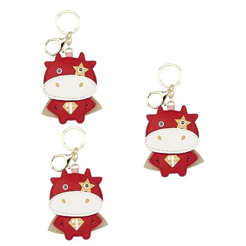 Cabilock 3 pcs Key Chain Animal Keychains Backpack Keychains Keychain for Kids New Year Party Bag Filler Goodbye Keychain Year of ox Keychain Key Decor Calf Key Pendant PU Keychain Alloy