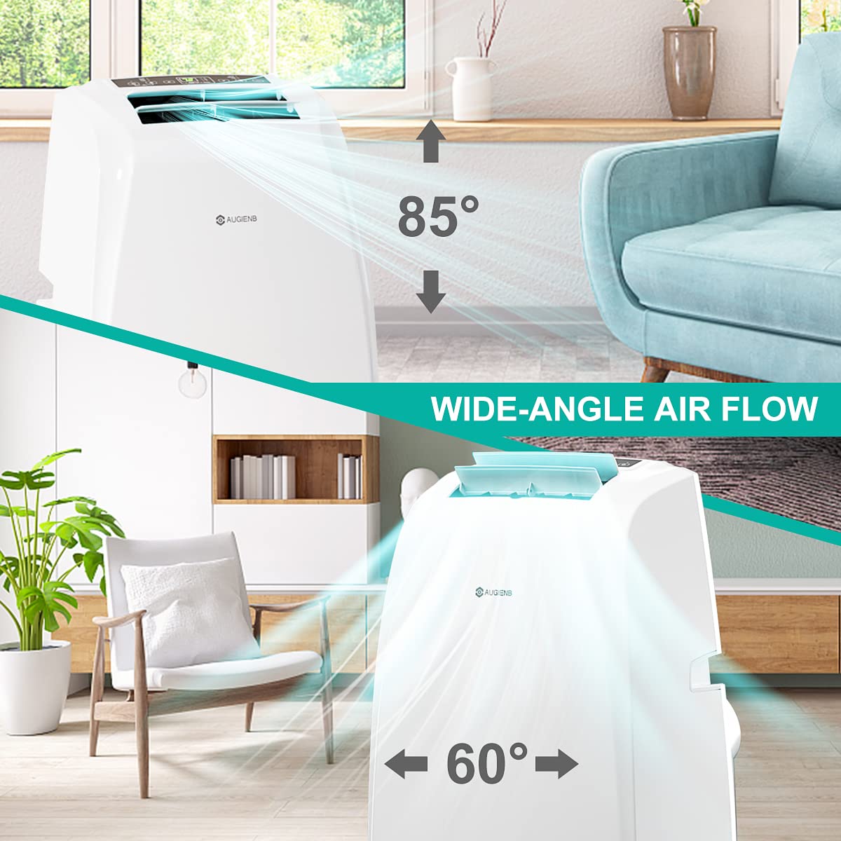 AUGIENB 14,000 BTU Portable Air Conditioners with Built-in Dehumidifier Function, Fan Mode, Quiet AC Unit, Rooms Dehumidifying Capacity 36L/day, LED Display,Complete Window Mount Exhaust Kit