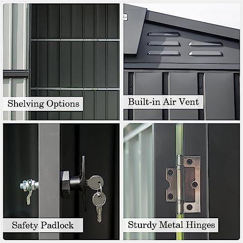 Evedy Outdoor Shed - 10 x 8 FT Storage Sheds Galvanized Metal Shed with Slide Door, Tool Storage Backyard Shed Bike Shed, Tiny House Garden Tool Storage Shed for Backyard Patio Lawn
