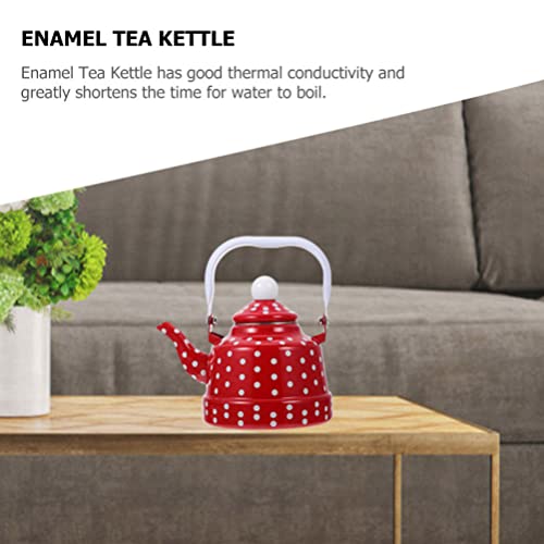 CALLARON Grandma Gifts Porcelain Enameled Teakettle Vintage Enamel Tea Kettle Teapot 2.5L Polka Dot Coffee Kettle Water Boiling Kettle with Cool Touch Handle for Stovetop Red Tea Infuser