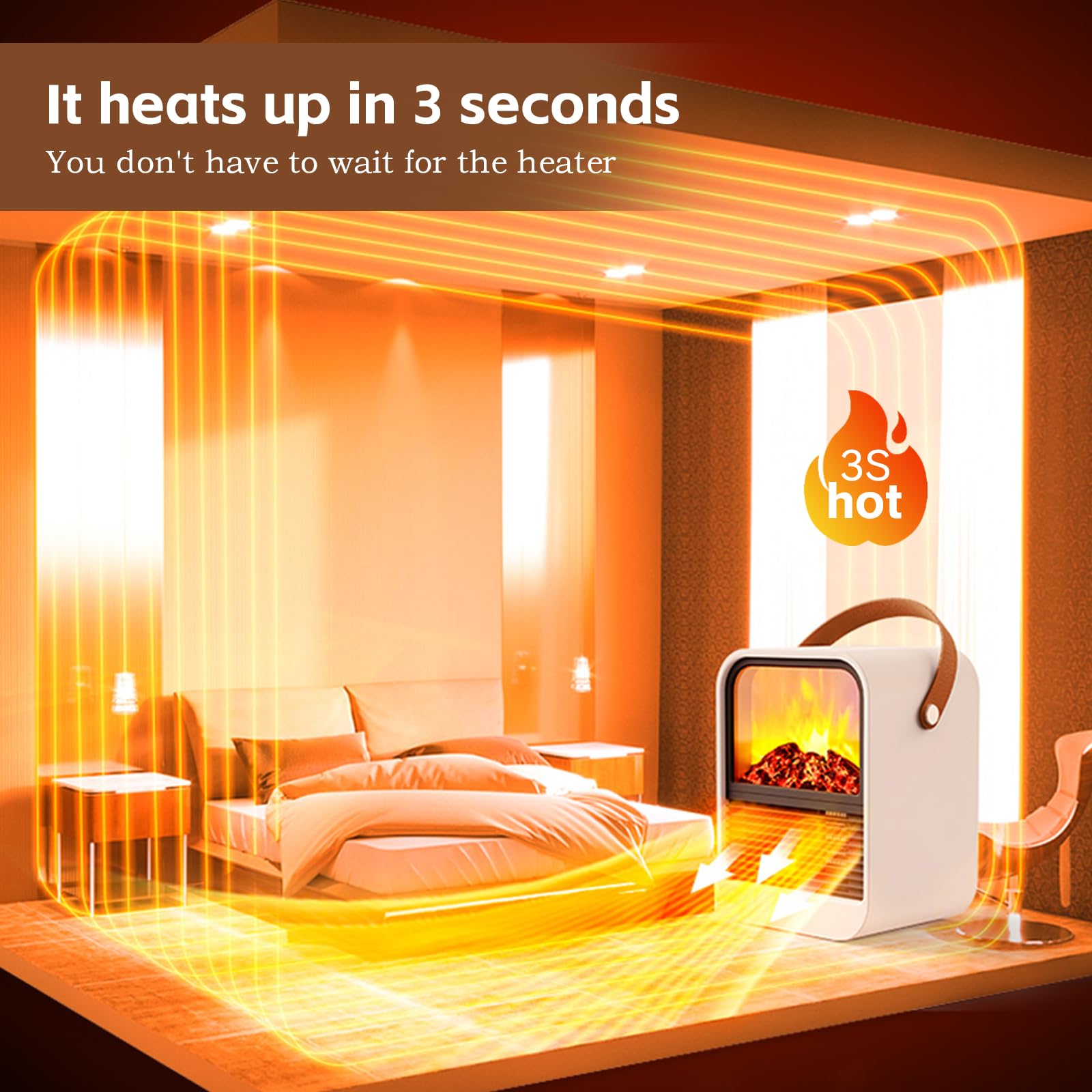 ZJFLNZYC Portable Mini Small Electric Fireplace Heater,Small Room Space Heaters for Indoor Use with 3D Flames,PTC Ceramic Heater, Desk Space Heater for Bedroom,Bathroom and Office Quiet Small(White)