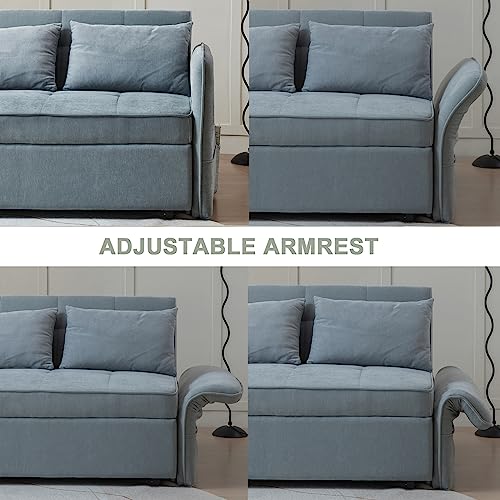COULDWILL Convertible Sleeper Sofa Bed 3 in 1 Loveseat Couch Linen Small Sofa with Pull-Out Bed, Adjustable Backrest and Side Pockets for Living Room, Bedroom, Studio(Grey)