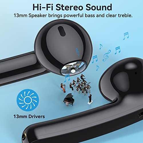 CAPOXO Wireless Earbuds, V5.3 Bluetooth Headphones 50Hrs Battery Life with Wireless Charging Case & LED Power Display Deep Bass Ear buds Waterproof Earphones Microphone Stereo Headset for TV Phone Laptop, N7-BL-2306, Black