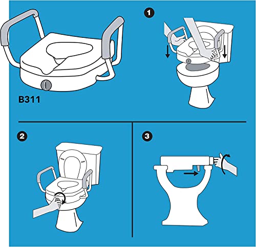 Carex 4.5 Inch Raised Toilet Seat with Arms - For Elongated Toilets, Elevated Toilet Riser with Removable Padded Handles, Easy On and Off, 300lb Weight Capacity, White