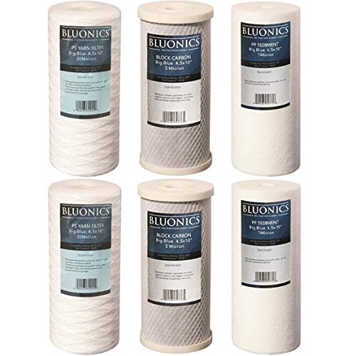 Bluonics String-wound Sediment, CTO Carbon & Sediment (2of each) Filter Set for our Well Water System > 6pcs 4.5" x 10" Whole House Cartridges