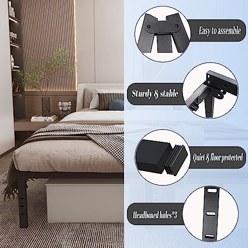 Chezisam 18" High California King Size Bed Frame Heavy Duty Metal Platform Bed Can Hold 3500lbs Cal King Mattress Base with Underbed Storage Space No Box Spring Needed