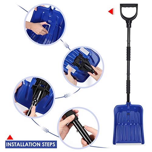CLISPEED Snow Shovel for Car, Folding Snow Shovel with Ice Scraper for Car Truck Driveway Snow Removal (Blue)
