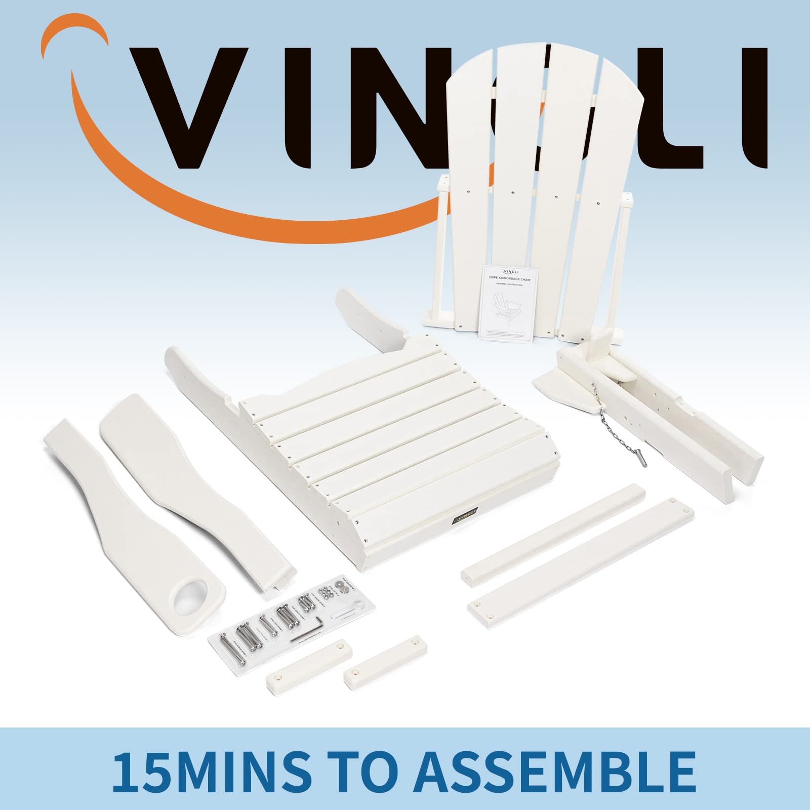 VINGLI Plastic Adirondack Chairs Set of 4, Folding with Cup Holder, Waterproof HDPE Material, Comfortable 380lb Weight Capacity for Outdoor Pool Patio Lounge Chair Lawn Furniture Firepit (White)