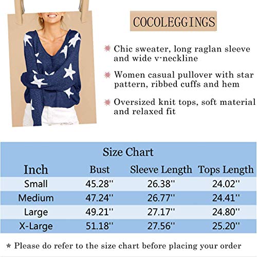 COCOLEGGINGS Women's V Neck Long Sleeve Star Sweater Jumper Pullover Black M