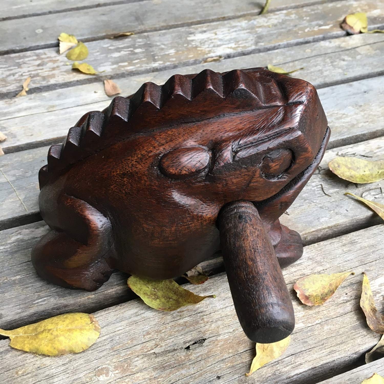 Cozinest Medium 6" Wood Frog Guiro Rasp Percussion Musical Instrument Tone Block Wooden Handcraft Percussion Instruments Products From Thailand Lucky Frog for Home Office Decor (Brown)