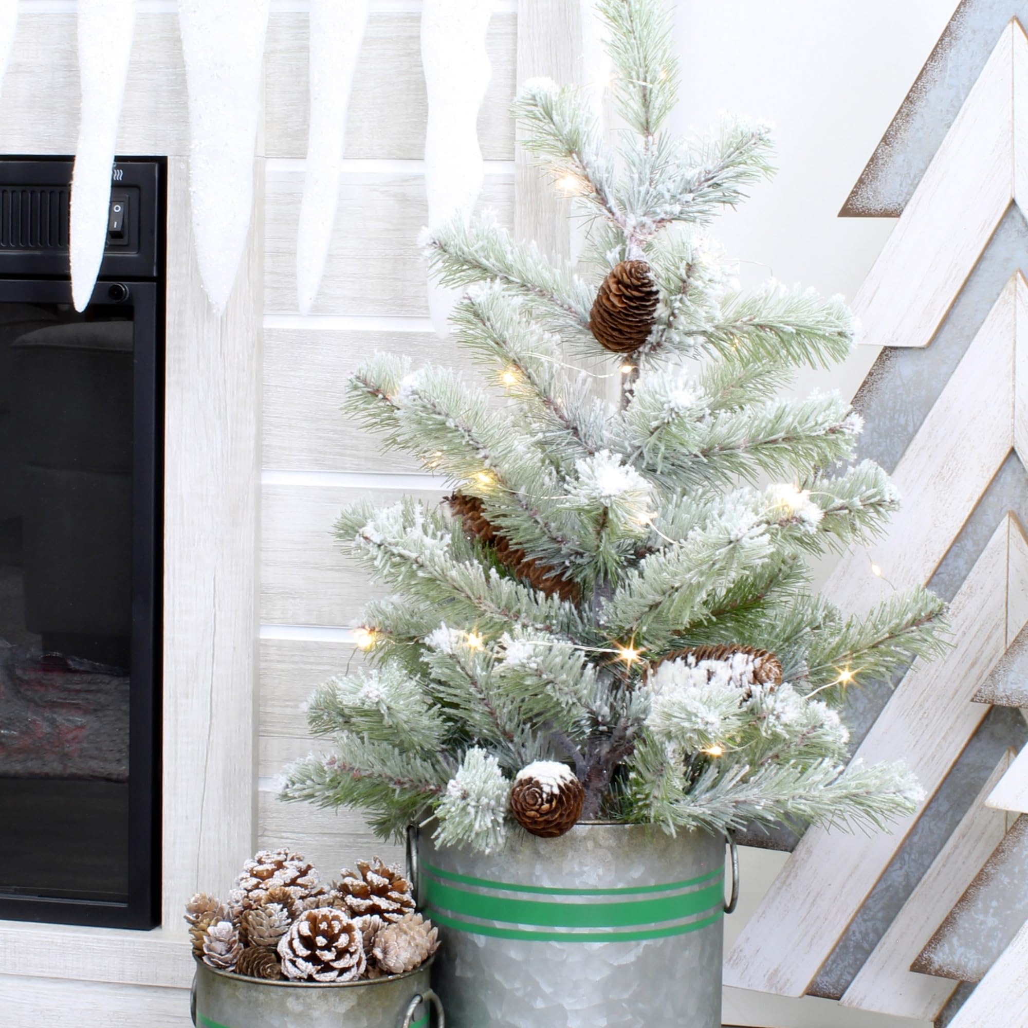 AuldHome Pine Cone Picks (6-Pack); Frosted Evergreen Christmas Decor Floral Stems for Wreaths, Vases and Holiday Arrangements