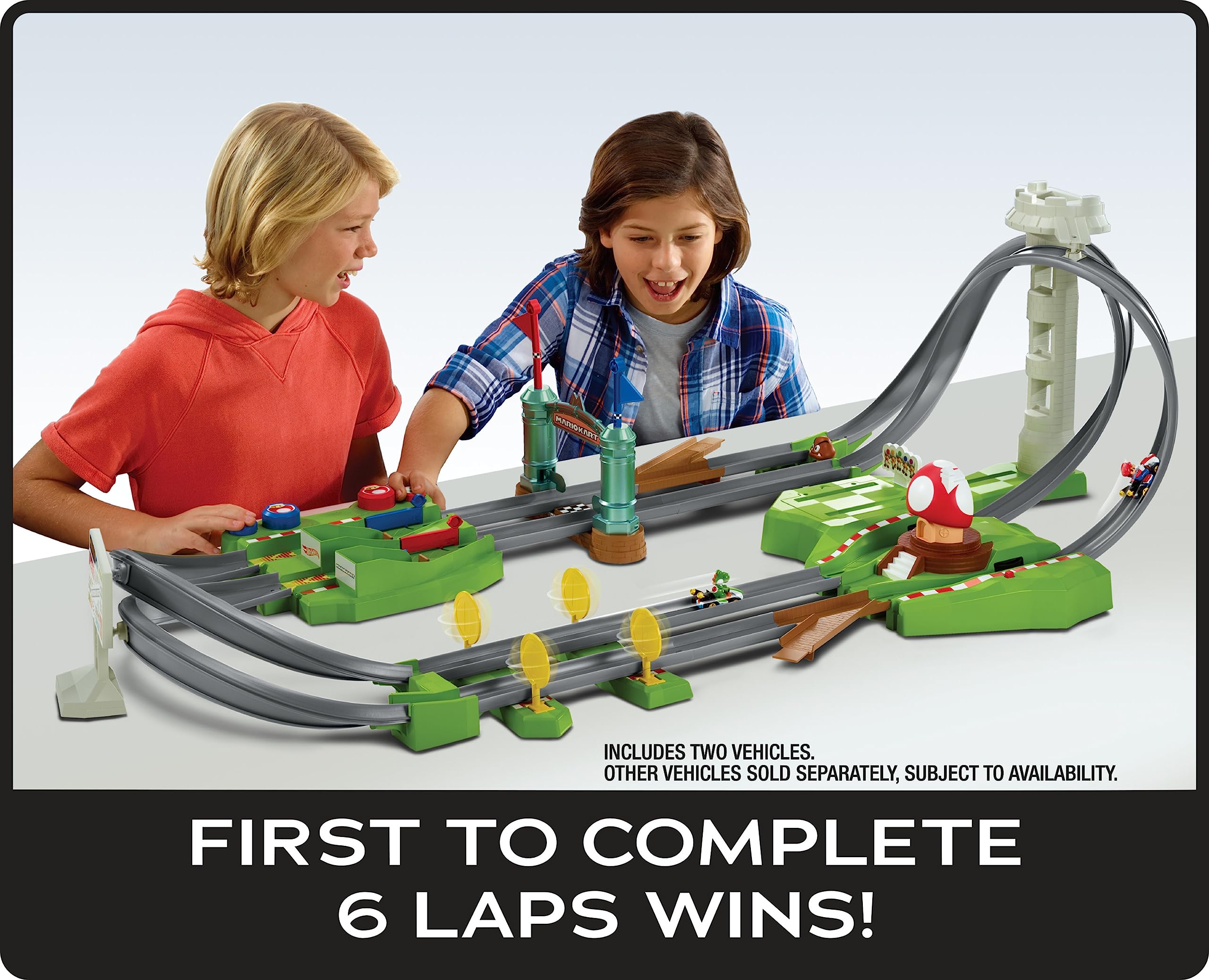 Hot Wheels Mario Kart Circuit Track Set & 2 Toy Vehicles, Racing Playset Includes Booster, Plus Mario & Yoshi Karts (Amazon Exclusive)