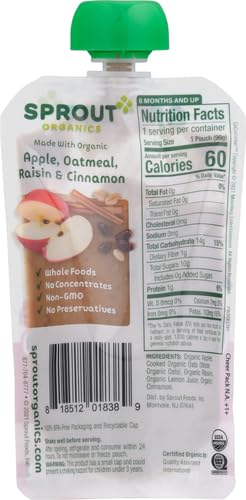 CoComelon Sprout Organic Baby Food Apple Oatmeal Raisin with Cinnamon, 3.5 Oz Pouch