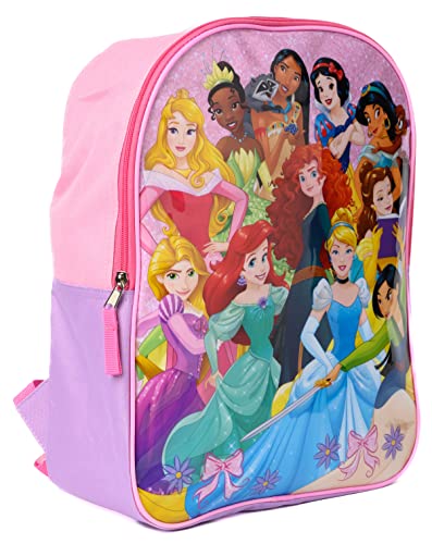 Disney 15" Backpack Girls Princess Belle Ariel Jasmine Tiana Mulan Rapunzel Pink