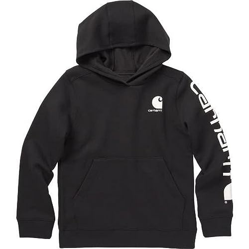 Carhartt Boys' Long Sleeve Hooded Sweatshirt, Caviar Black, Large (14/16)