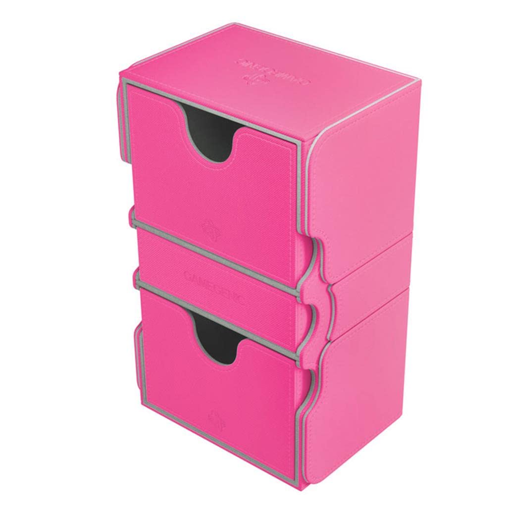 Gamegenic Galápagos Jogos Stronghold 200+ Convertible Deck Box | Double-Sleeved Card Storage | Card Game Protector | Nexofyber Surface | Holds up to 200 Cards | Pink Color | Made