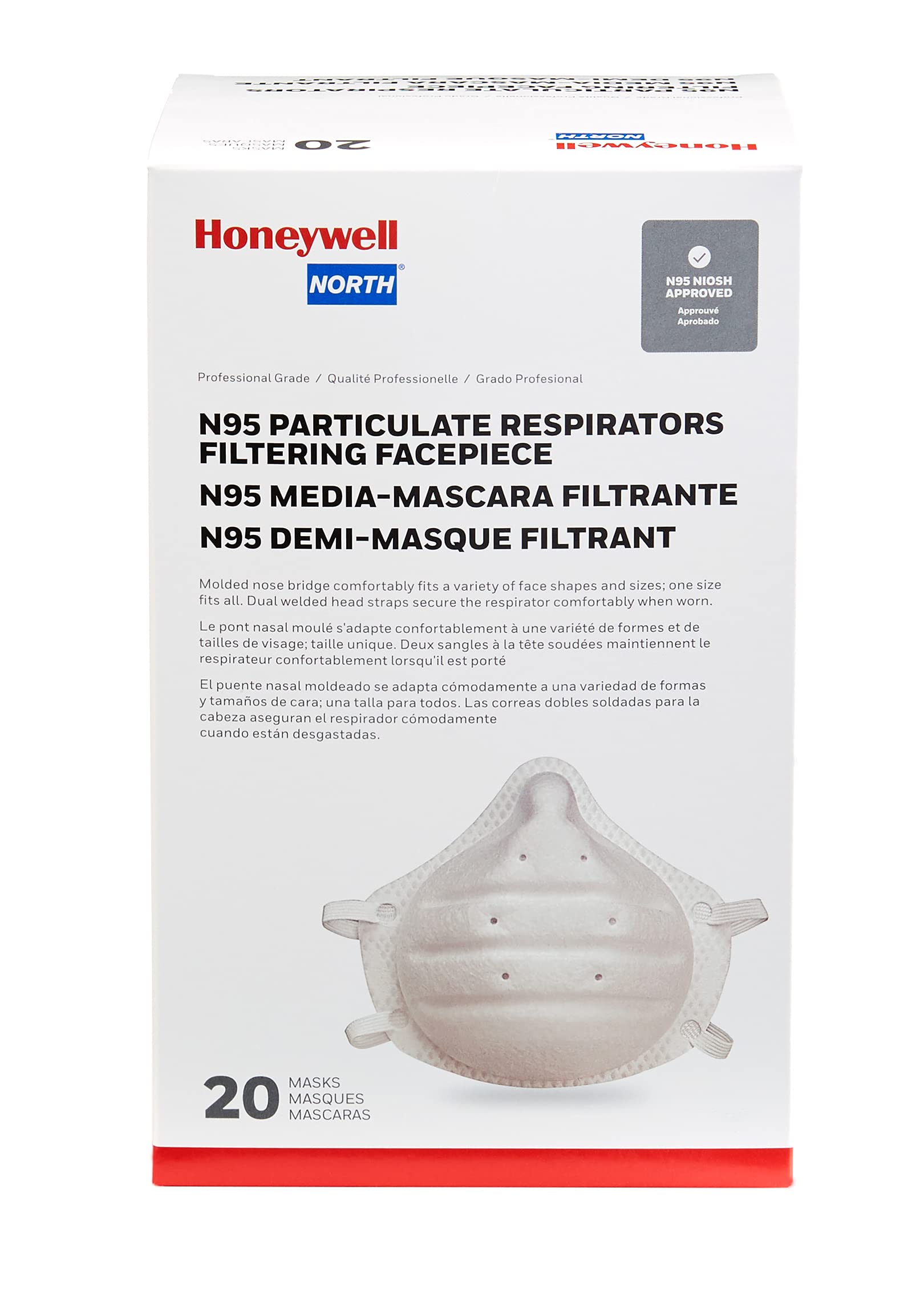 Honeywell Safety Products NIOSH Approved Cup Style N95 Respirator, 20-pack (RWS-54050)