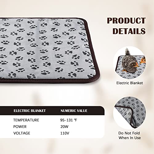 Chicken Heating Pad Chicken Coop Heater 110V Power 20W Electric Heating Mat Heated Bed Adjustable Heated Pad Blankets Warming Bed Mats with Chew Resistant Cord for Chicken Pet Supplies