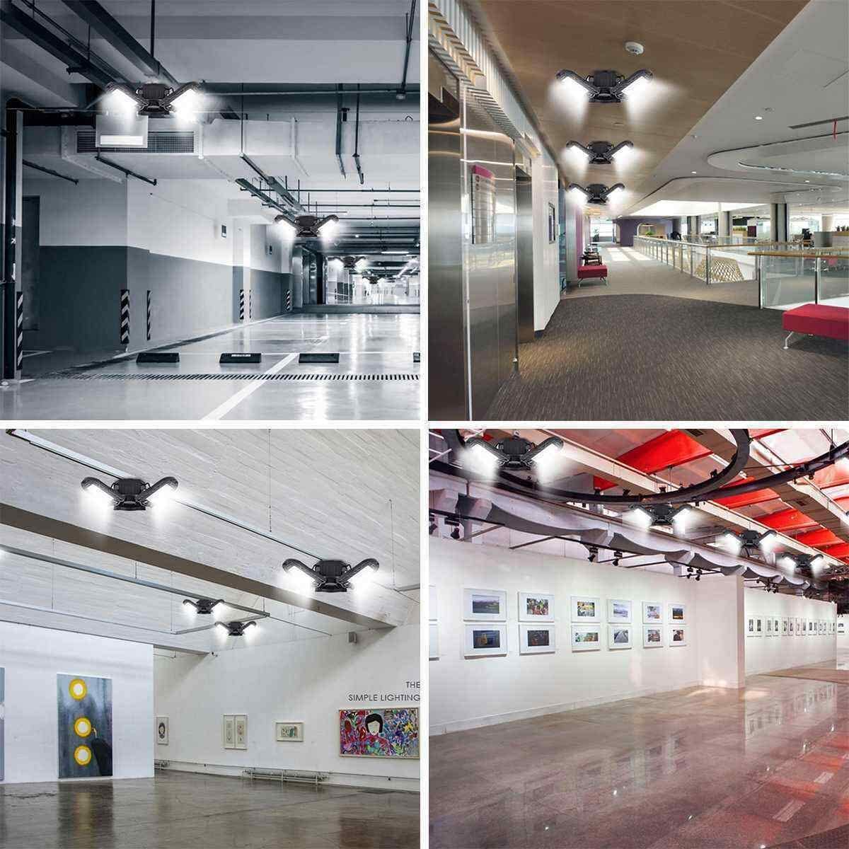 KONPWAY Deformable LED Garage Light - 6000 Lumen 2800K Warm Light 60W, Three Leaf Garage Organization Ceiling Lighting 2-Pack