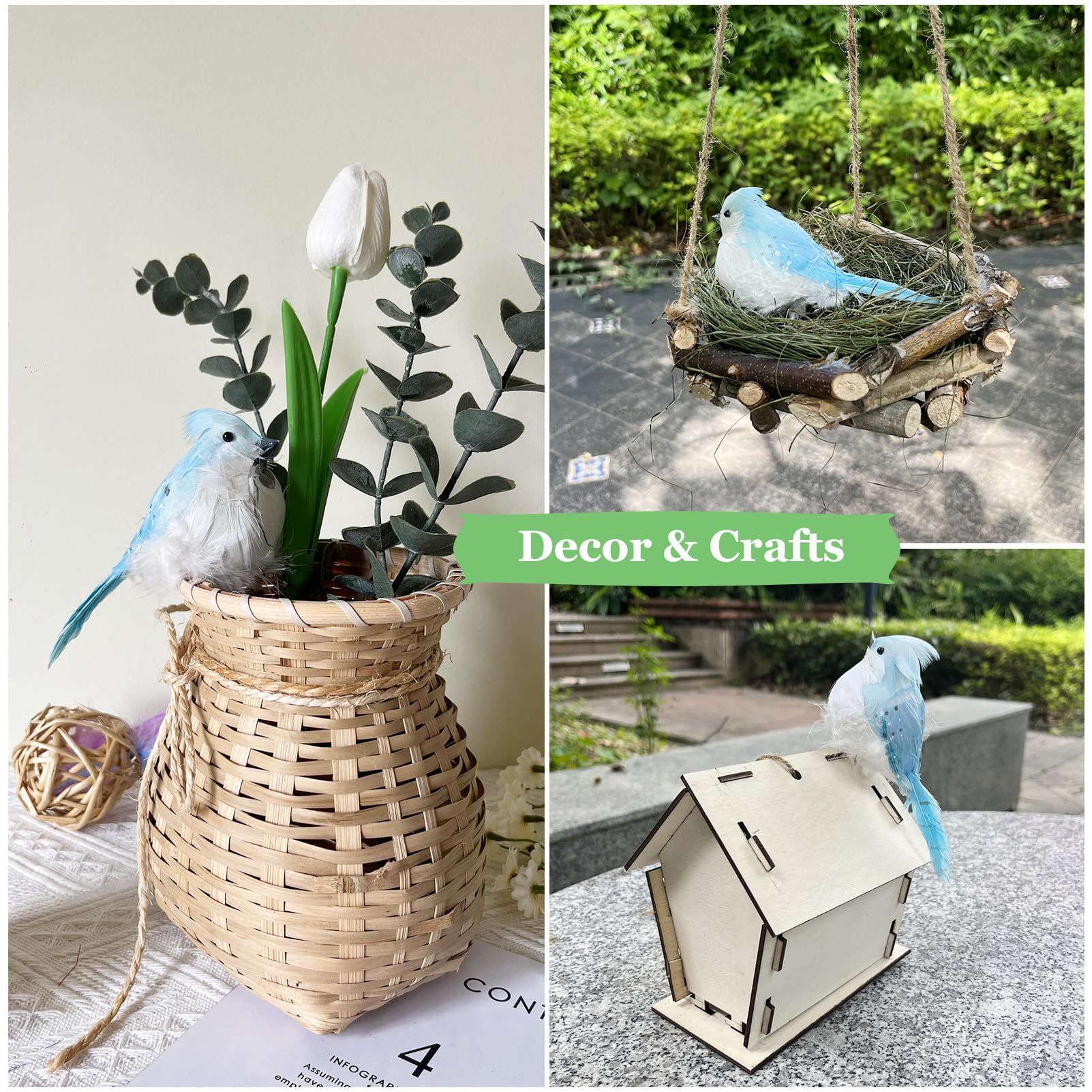 LWINGFLYER 6pcs Realistic Blue Jay Birds Clip on Ornaments Artificial Feathered Birds for Christmas Tree Decoration Wreaths Craft