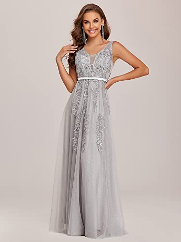 Ever-Pretty Women's Sleeveless Lace Wedding Guest Dress for Women Grey US10