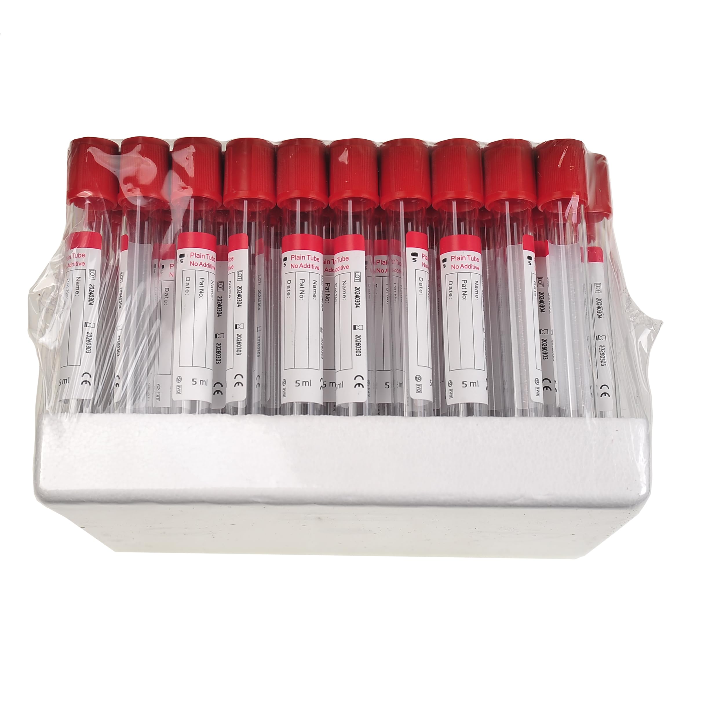 Caphstion Veterinary Lab Vacuum Blood Collection Coagulation Tubes No Additive Tube Blood Collection Tube Pet Supplies, 5ml Red 50pcs