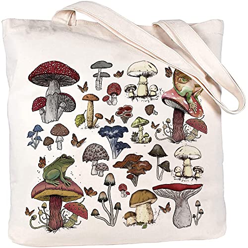 Canvas Cotton Tote Bag, Mushroom Tote Bag, Eco Friendly Tote Bag, Mushroom Cottagecore, Mushroom Gifts for Women, Reusable Grocery Bags, Gifts For Mushroom Lovers, Mushroom Totes, Cute Tote Bags