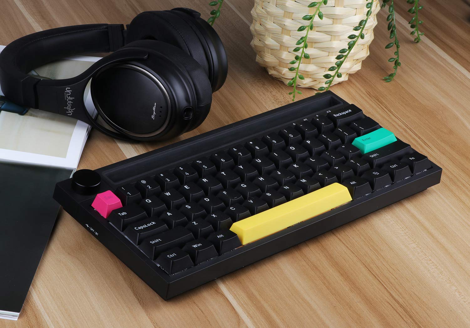 EPOMAKER Ajazz K620T 60% RGB Bluetooth Wireless Wired Mechanical Keyboard with 4400mAh Battery, PBT Keycaps, Wheel Volume Button for MacOS/Windows/iOS/Android (Ajazz Blue Switch, Black)
