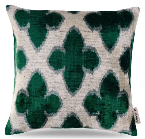 CANVELLO-Exquisite Down Pillow/Throw Cushion: Feather Pillows Elegance & Art | Iconic Throw Pillows with Ikat Design | Soft Velvet Silk (16"x16")