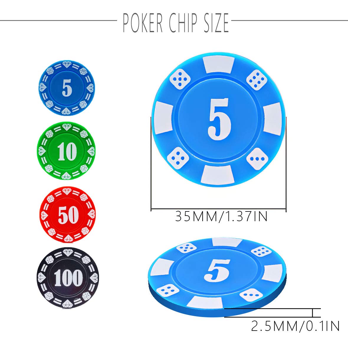 Lynkaye Plastic Poker Chips Set of 100 Pcs with Storage Box,Denomination Printed Casino Style Chip for Texas Home Game Holdem Poker Nights,Blackjack,Roulette Games