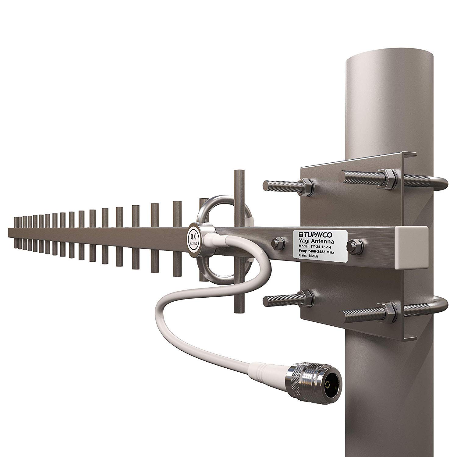 Tupavco TP513 Yagi WiFi Antenna 2.4GHz (17dBi) Outdoor Directional Signal (H:25° V:24°) Long Distance Range (High-Gain Weatherproof) Wireless Network (Pole Mount) N-Female Pigtail Connector
