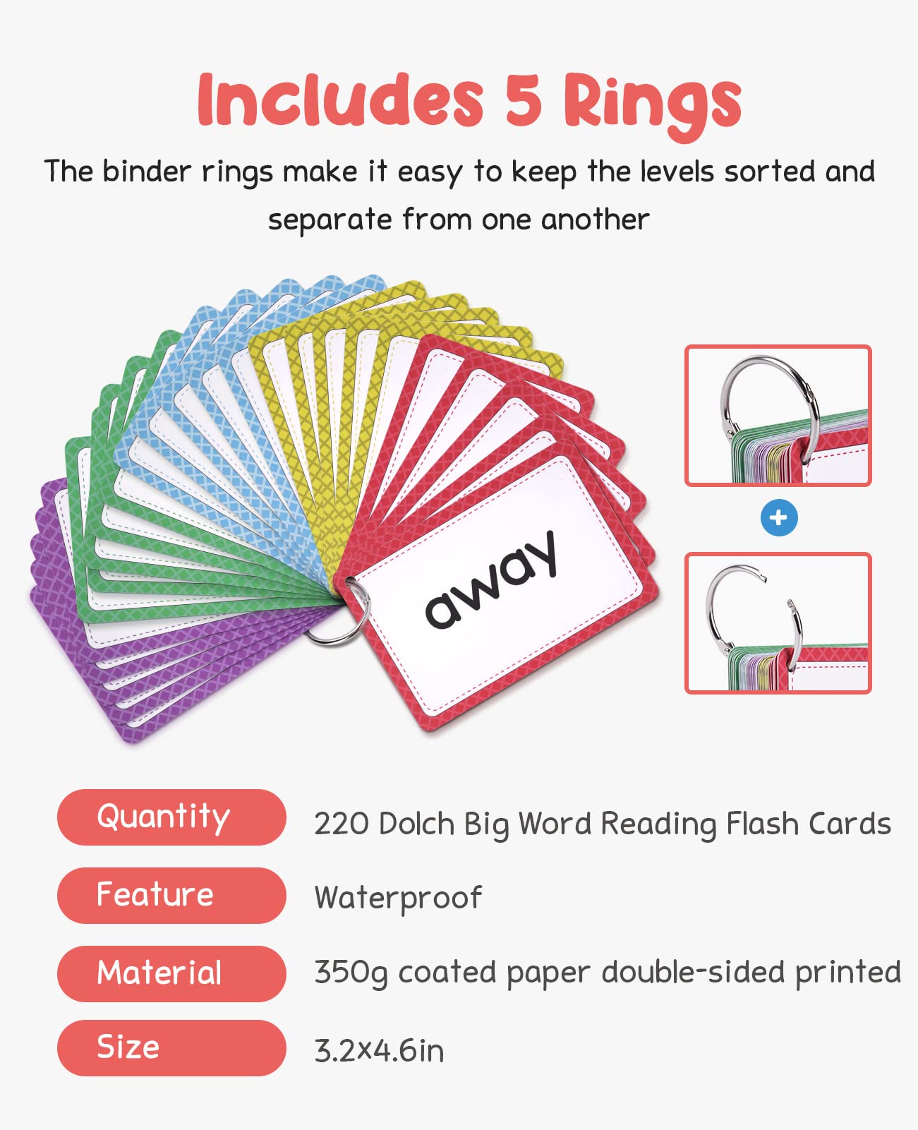 GAMENOTE Sight Words Kids Educational Flash Cards with Pictures & Sentences - 220 Dolch Big Word Games for Toddlers, Aged 3-9 Preschool Learning Activities(Pre K), Kindergarten, 1st, 2nd, 3rd Grade