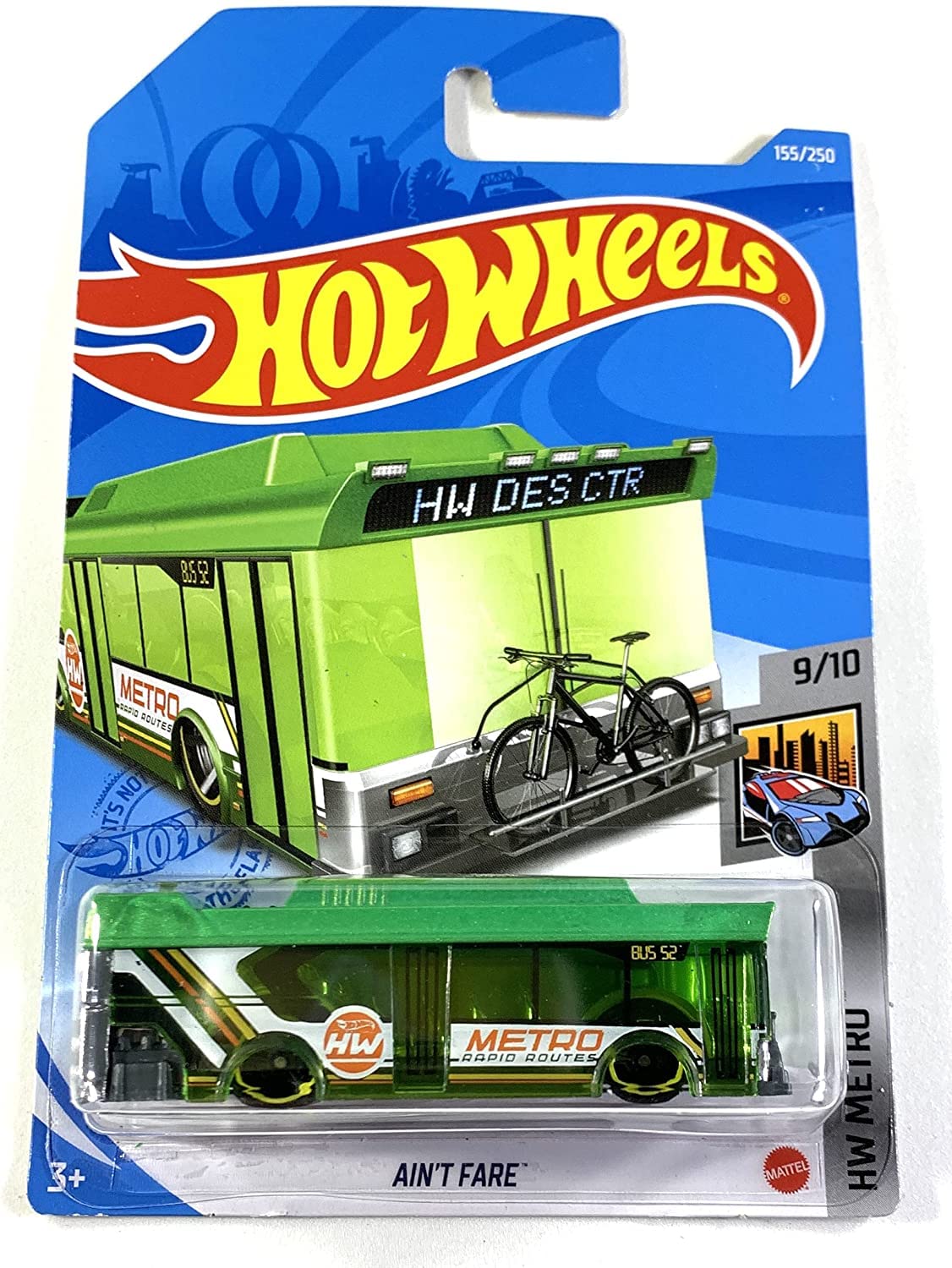 Hot Wheels, Ain't Fare Bus Green, HW Metro 9/10, 155/250