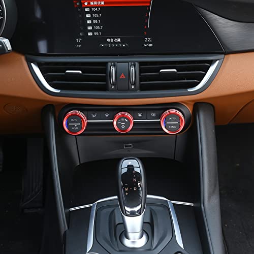 Car AC Knob Trim Air Conditioner Audio Cover Rotary Decoration Ring Sticker Decal fit for Alfa Romeo Giulia Stelvio 2017 to 2019 Car Accessories (Red)