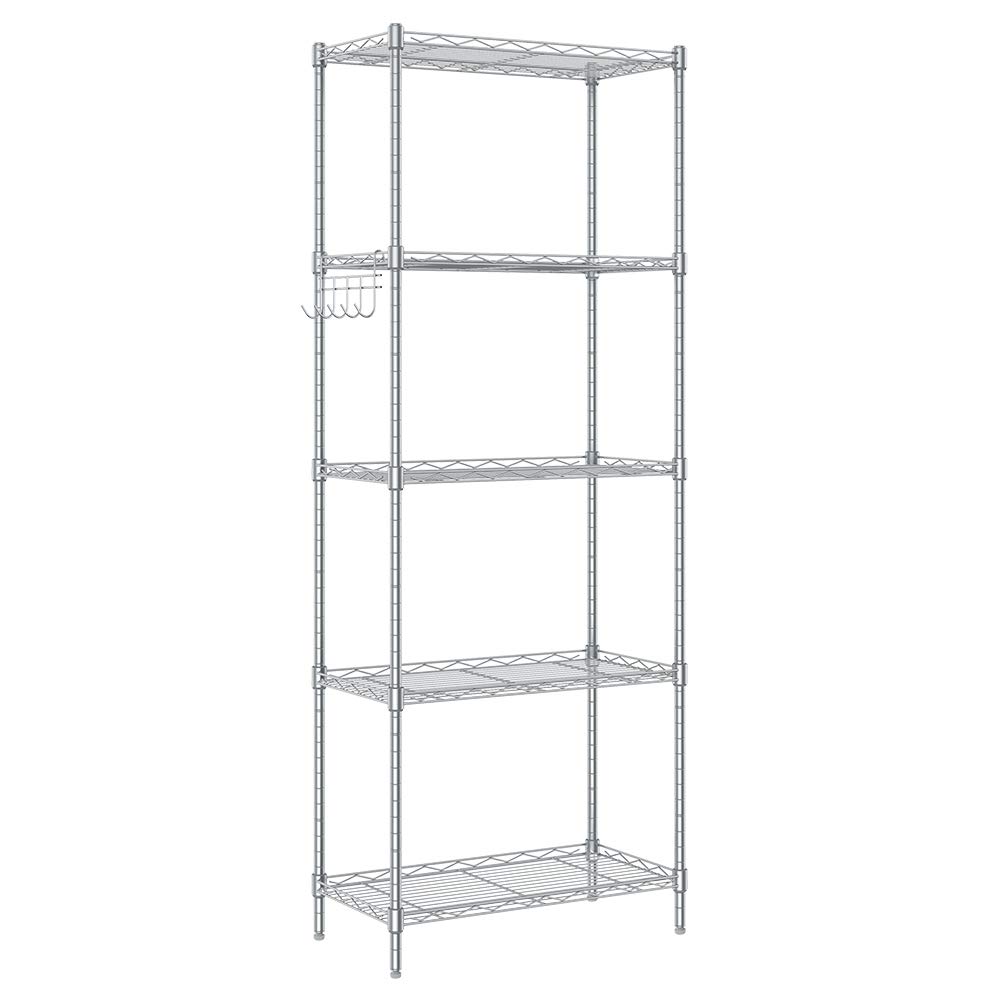 Cozzine 5 Tier Storage Shelves, Adjustable Storage Shelves 21"x 11"x 59" Heavy Duty Steel Tube Wire Shelving Unit (Silver)