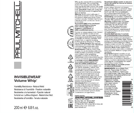 Paul Mitchell Invisiblewear Volume Whip Styling Foam, Humidity Resistance, Natural Hold, For Fine Hair, 6.8 fl. oz.